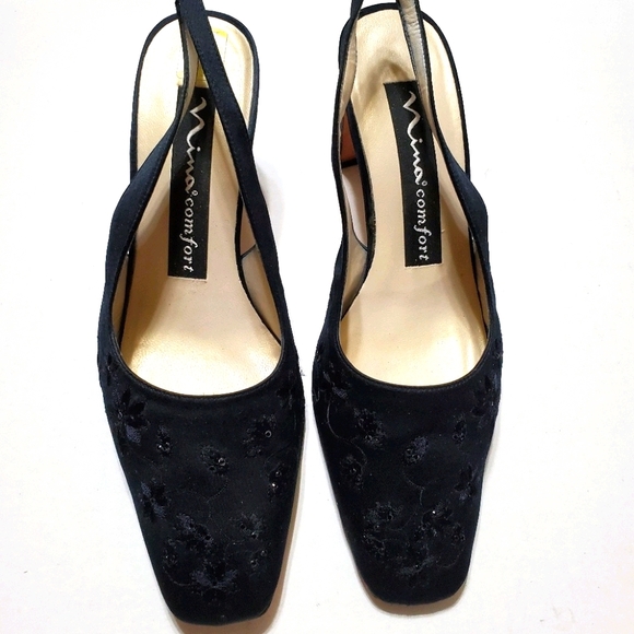 Nina | Shoes | Nina Black Embroidered Slingback Size 65 | Poshmark